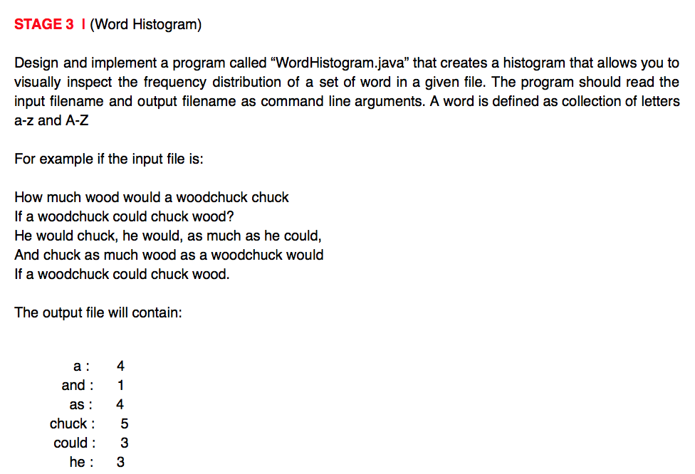Solved Stage 3 I Word Histogram Design And Implement A 