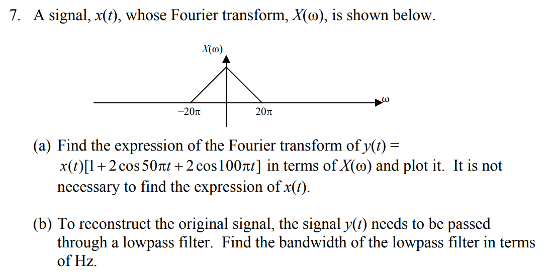 Solved A signal, x(t), whose Fourier transform, X(ω), is | Chegg.com