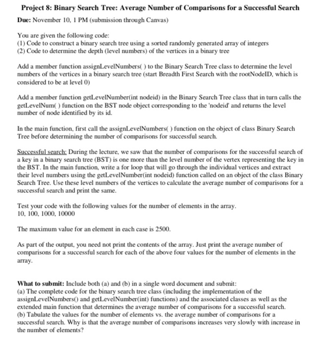 Solved Project 8: Binary Search Tree: Average Number of | Chegg.com