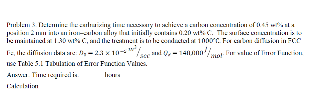 Solved m2 Problem 3. Determine the carburizing time | Chegg.com