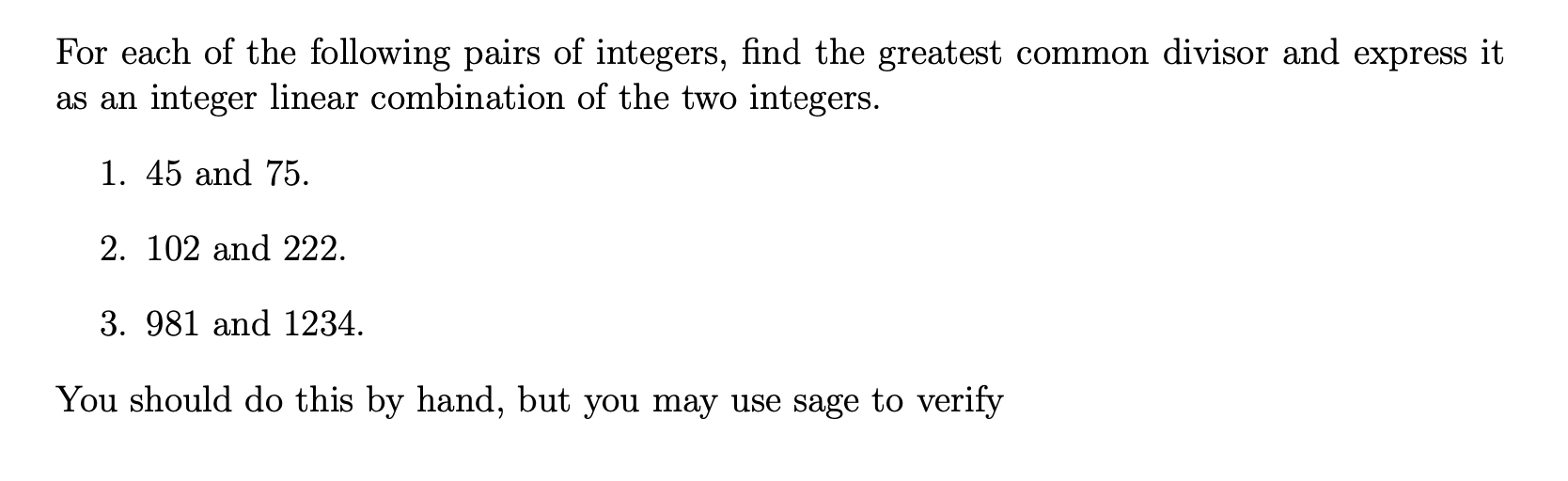Solved For each of the following pairs of integers, find the | Chegg.com