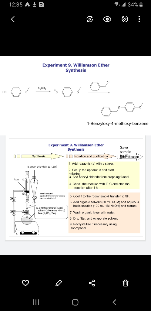 Solved Experiment 9. Williamson Ether | Chegg.com