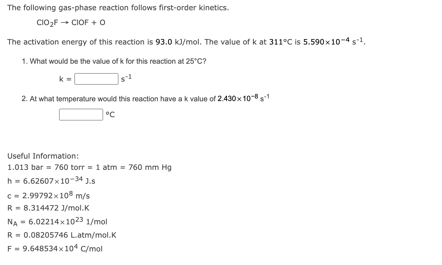 Solved The following gas-phase reaction follows first-order | Chegg.com