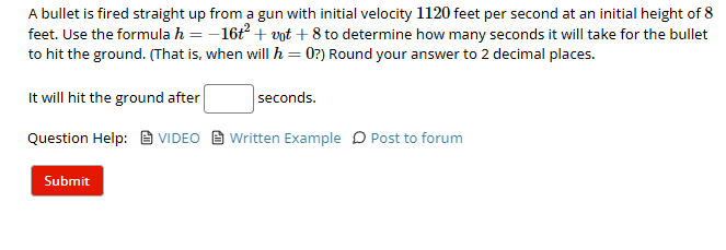 Solved A bullet is fired straight up from a gun with initial | Chegg.com