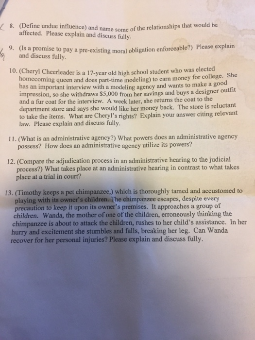 Solved 8. (Define undue influence) and name some of the | Chegg.com