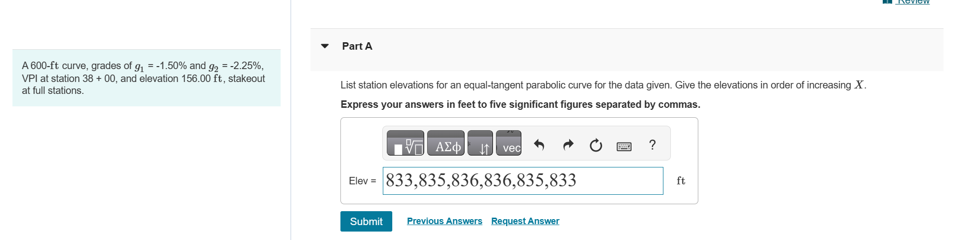 Solved A 600-ft curve, grades of g1=-1.50% ﻿and | Chegg.com