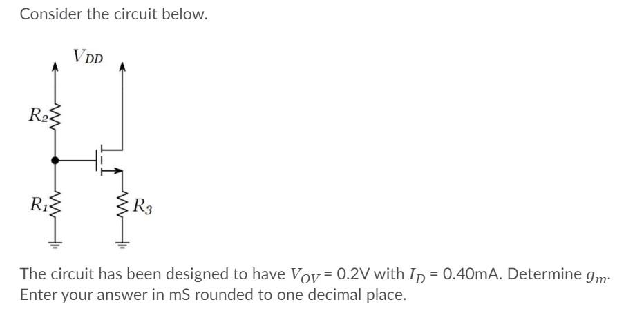 Solved Consider the circuit below. VDD R23 R R3 w The | Chegg.com
