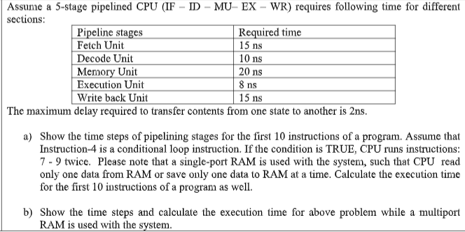 Solved Assume a 5-stage pipelined CPU (IF - ID - MU-EX - WR) | Chegg.com