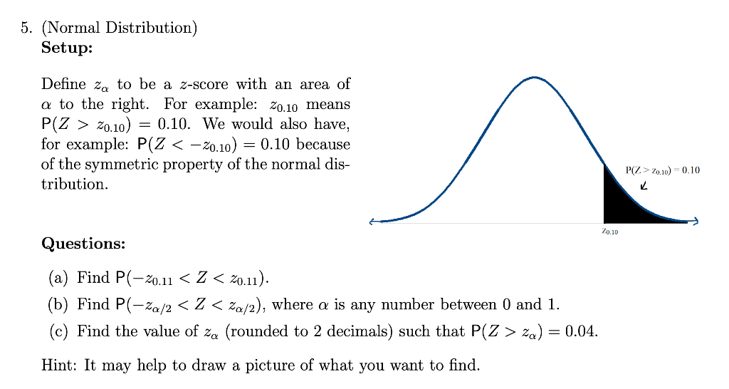 Solved Setup: Define zα to be a z-score with an area of α to | Chegg.com