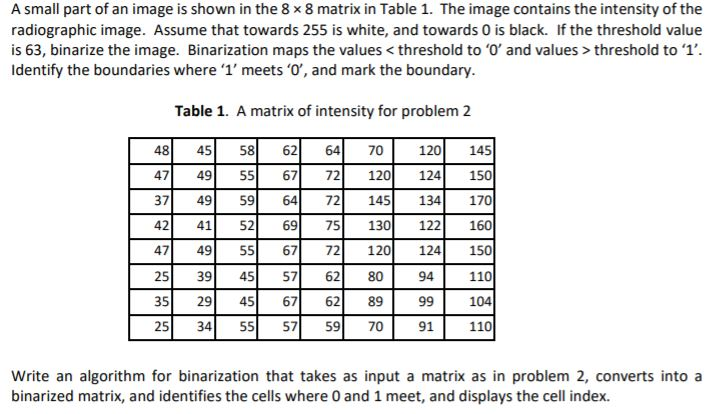 A small part of an image is shown in the 8 x 8 matrix | Chegg.com