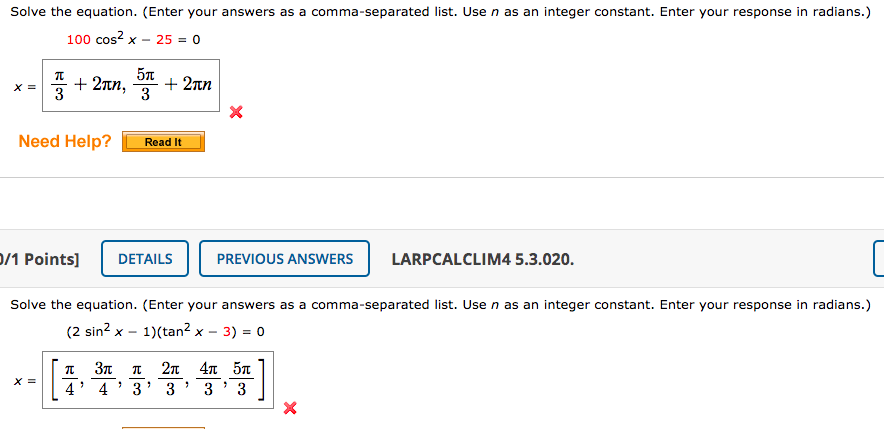 Solved Solve the equation. (Enter your answers as a | Chegg.com
