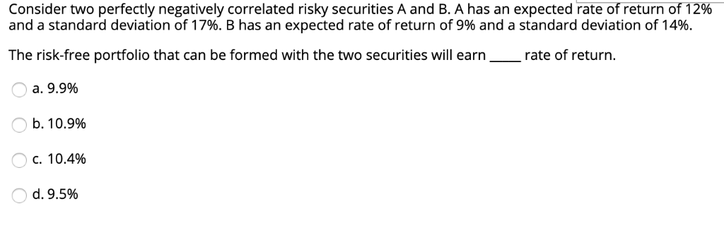 Solved Consider two perfectly negatively correlated risky | Chegg.com