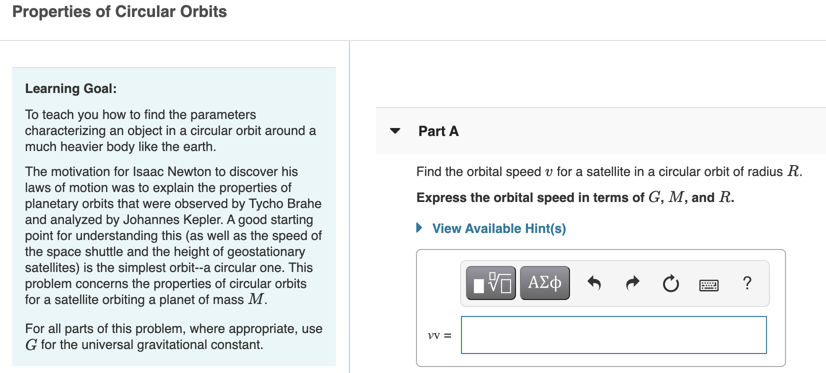 Solved Properties of Circular Orbits Learning Goal: Part A | Chegg.com