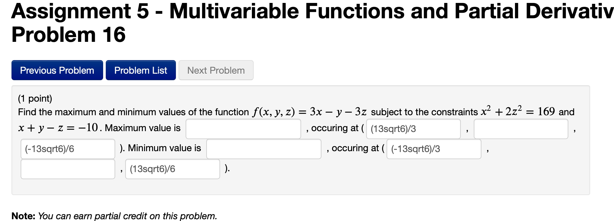Solved Assignment 5 - Multivariable Functions and Partial | Chegg.com