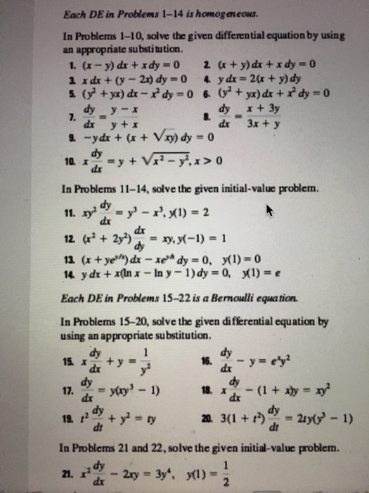 Solved Each DE in Problems 1-14 is homog eneoms In Problems | Chegg.com
