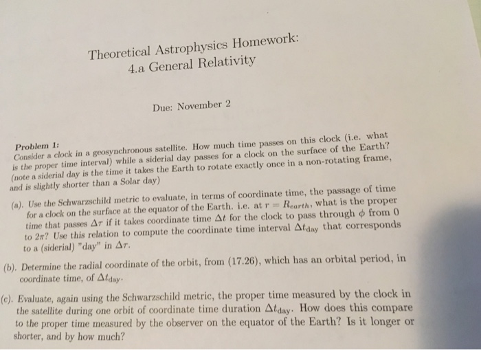 Solved Theoretical Astrophysics Homework: 4.a General | Chegg.com