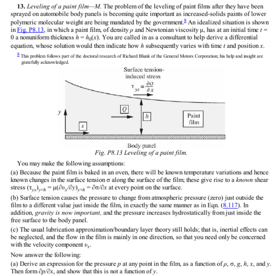 13. Leveling of a paint film-M. The problem of the | Chegg.com