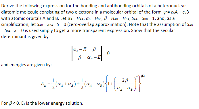 Solved Derive the following expression for the bonding and | Chegg.com