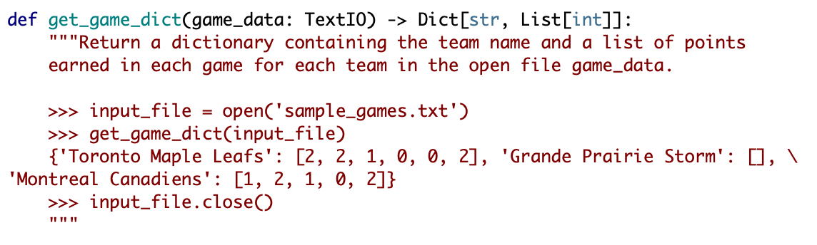 Solved def get_game_dict(game_data: TextI0) -> Dict[str, | Chegg.com