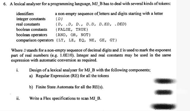 Solved A lexical analyzer for a programming language, MJ−B | Chegg.com