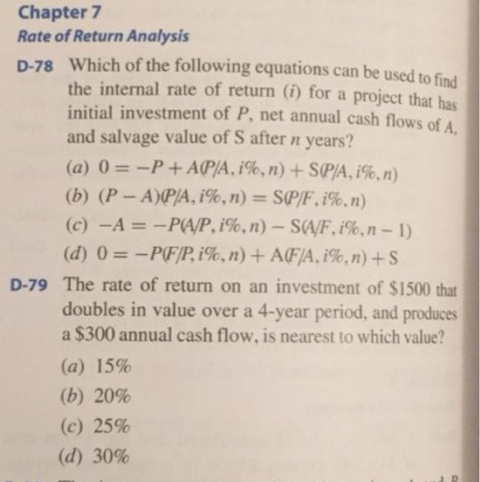 Solved Chapter 7 Rate of Return Analysis D-78 Which of the | Chegg.com