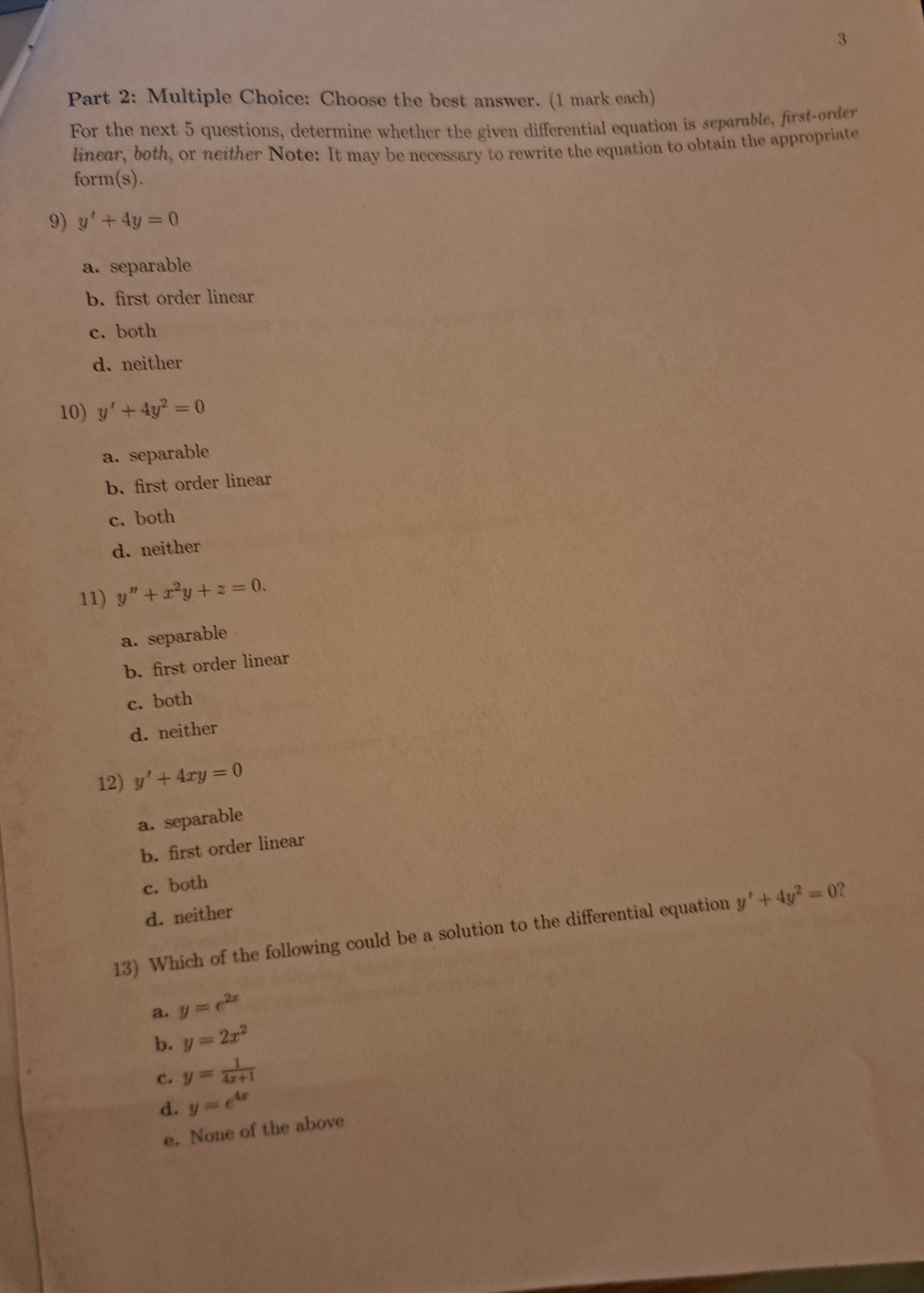 Solved Part 2: Multiple Choice: Choose the best answer. (1 | Chegg.com