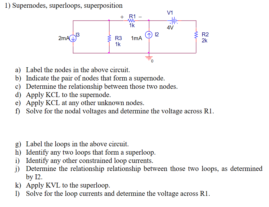 Solved 1) Supernodes, superloops, superposition a) Label the | Chegg.com