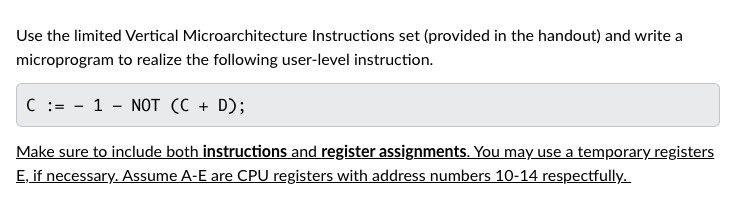 Use the limited Vertical Microarchitecture | Chegg.com