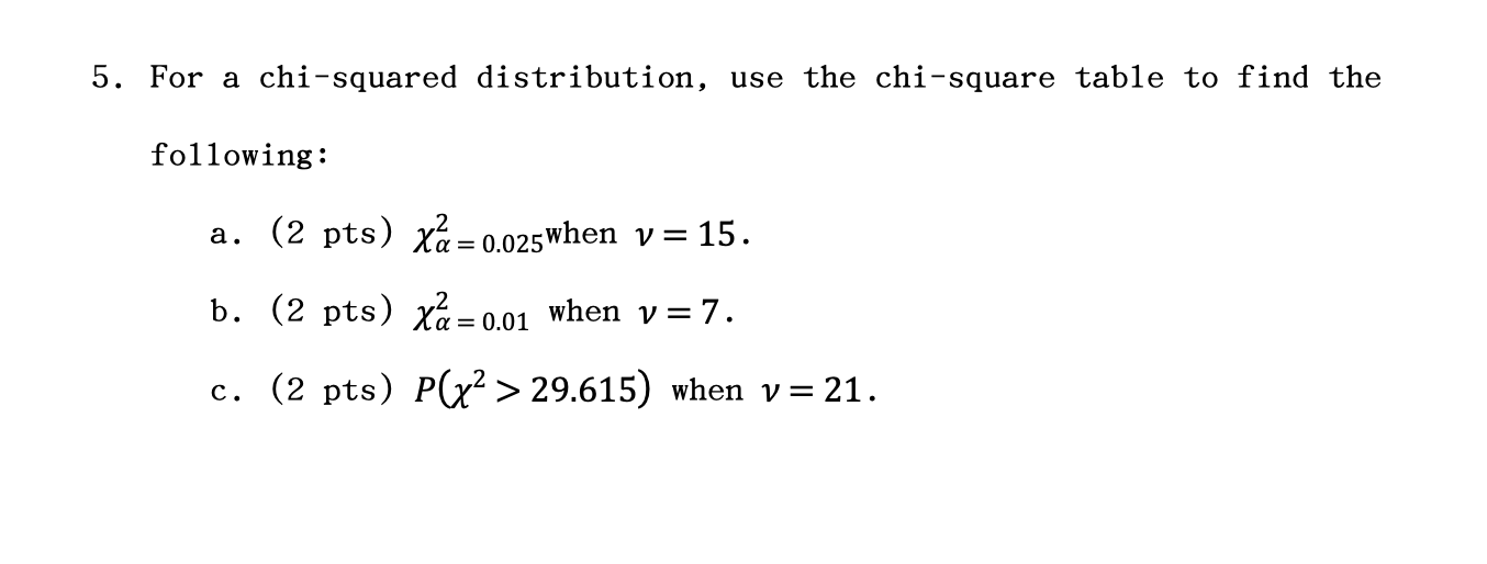 Solved 5. For a chi-squared distribution, use the chi-square | Chegg.com