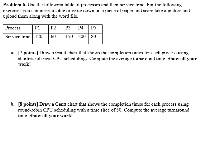 Solved Problem 6. Use the following table of processes and | Chegg.com
