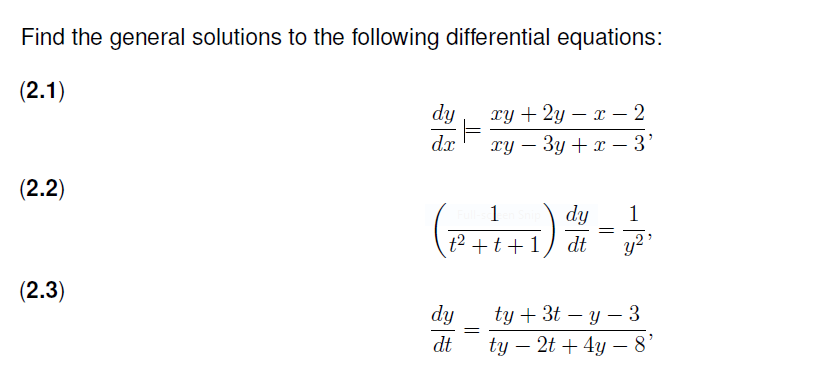 Solved Find the general solutions to the following | Chegg.com