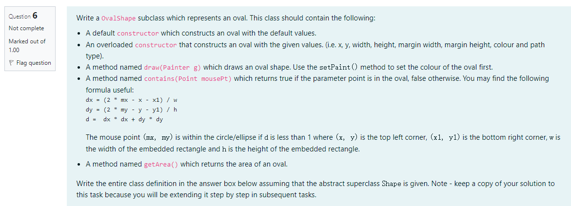 Question 6 Not complete Marked out of 1.00 P Flag | Chegg.com