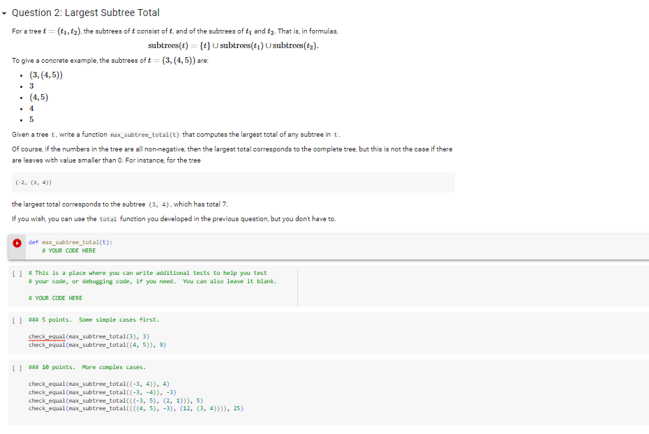 Solved For a tree t=(t1,t2), the subtrees of t consist of t, | Chegg.com