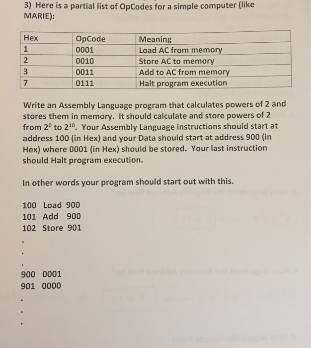 Solved Here is a partial list of OpCodes for a simple | Chegg.com