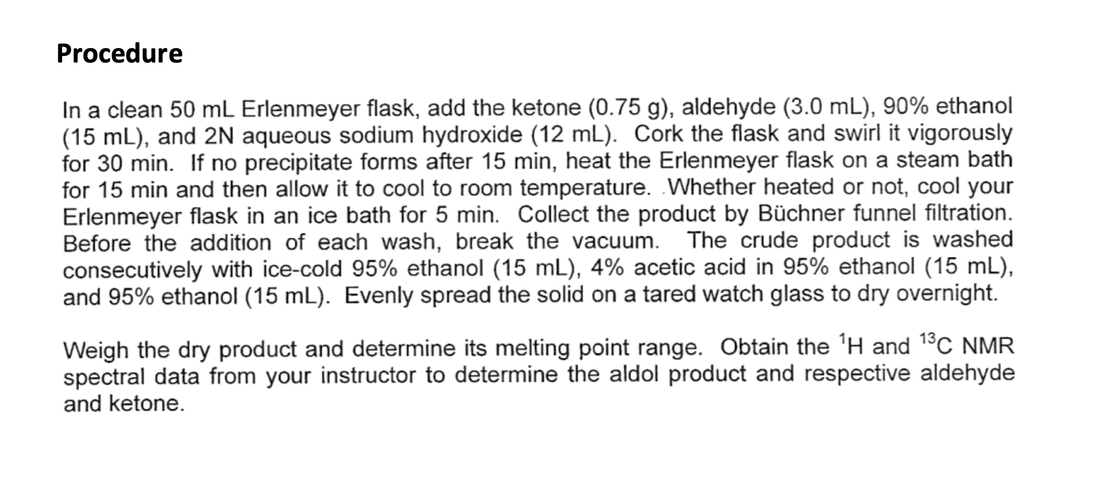 Solved Procedure In a clean 50 mL Erlenmeyer flask, add the | Chegg.com