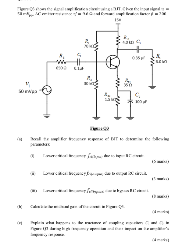 Solved Figure Q3 shows the signal amplification circuit | Chegg.com