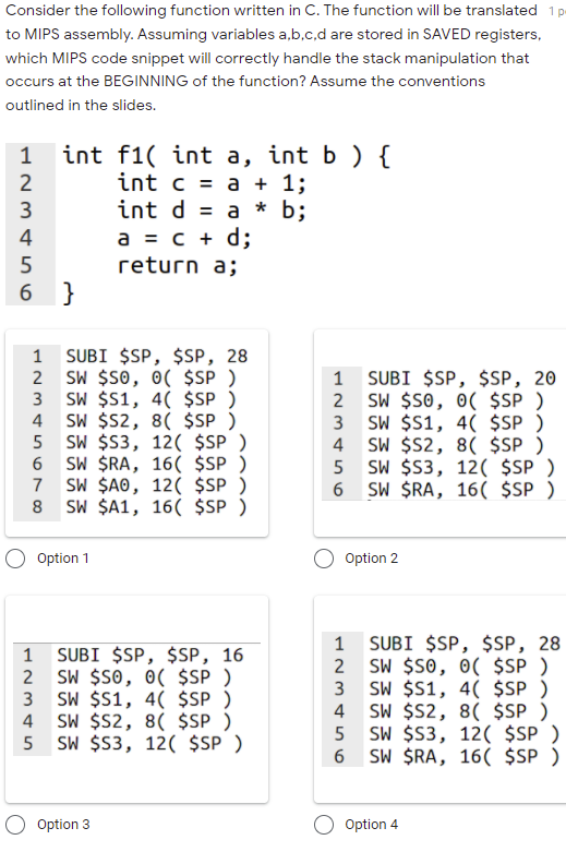 Solved Consider the following function written in C. The | Chegg.com