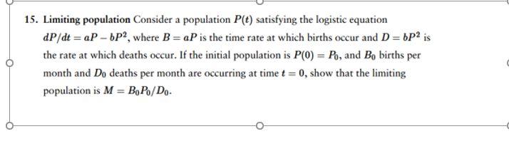 Solved 15. Limiting population Consider a population P(t) | Chegg.com