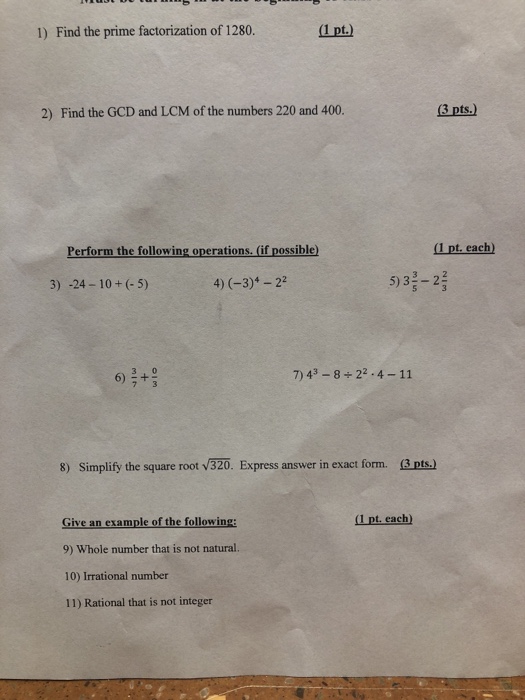 Solved 1) Find the prime factorization of 1280. 1pt.) (3 | Chegg.com
