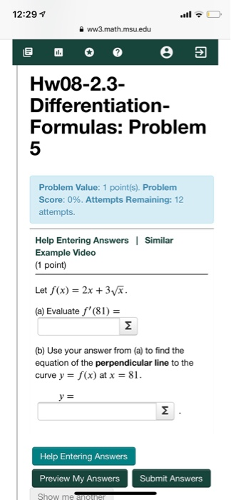 Solved 12:29 ww3.math.msu.edu Hw08-2.3- Differentiation | Chegg.com