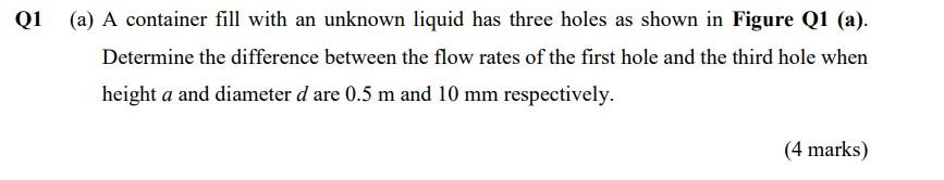 Solved Q1 (a) A container fill with an unknown liquid has | Chegg.com