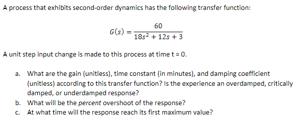 Solved A process that exhibits second-order dynamics has the | Chegg.com