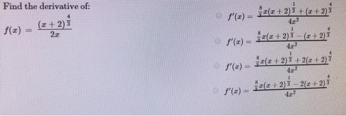 Solved Find the derivative of 422 f(a)-(+2)F 2a 4a2 a ae+2) | Chegg.com