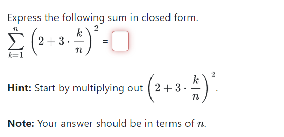 Solved Express the following sum in closed form. | Chegg.com