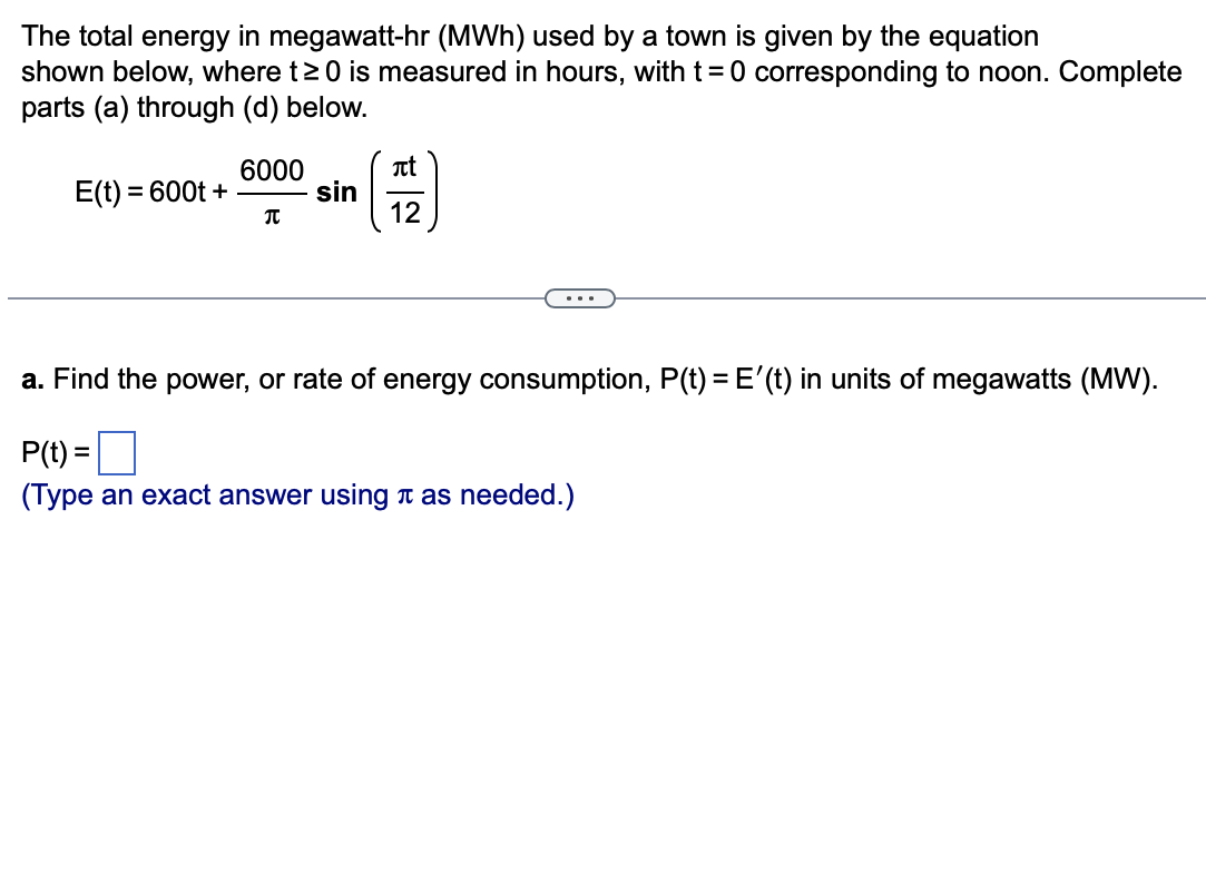 Solved The total energy in megawatt-hr (MWh) used by a town | Chegg.com