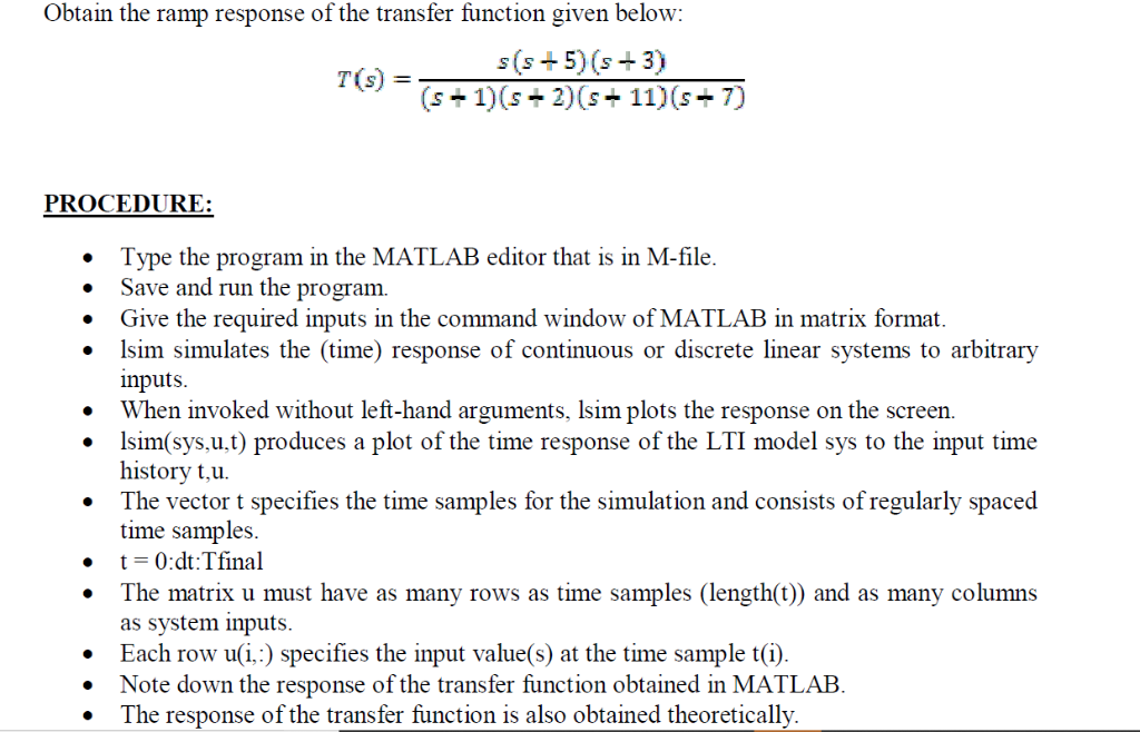 Solved Obtain the ramp response of the transfer function | Chegg.com