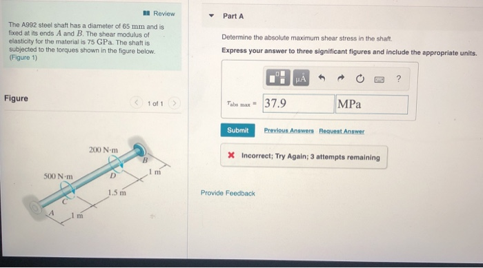 Solved I Review Part A The A992 steel shaft has a diameter | Chegg.com