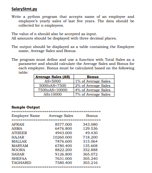 Solved SalaryStmt.py Write a python program that accepts | Chegg.com