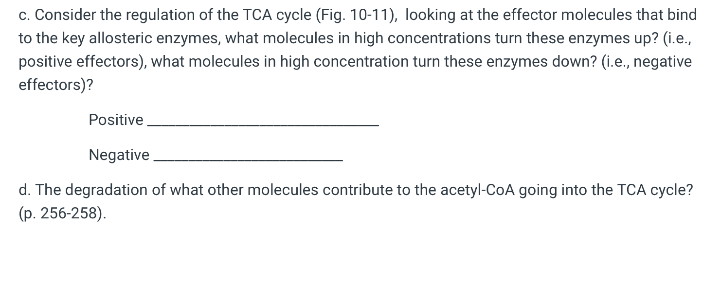 Solved c. Consider the regulation of the TCA cycle (Fig. | Chegg.com