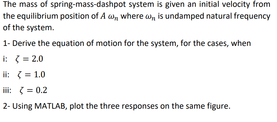 Solved The mass of spring-mass-dashpot system is given an | Chegg.com